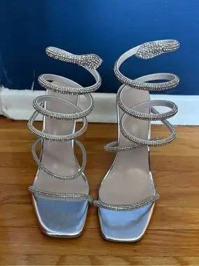 SHEIN | Shoes | Shein Silver Rhinestone Spiralstrap Stiletto Heels ...